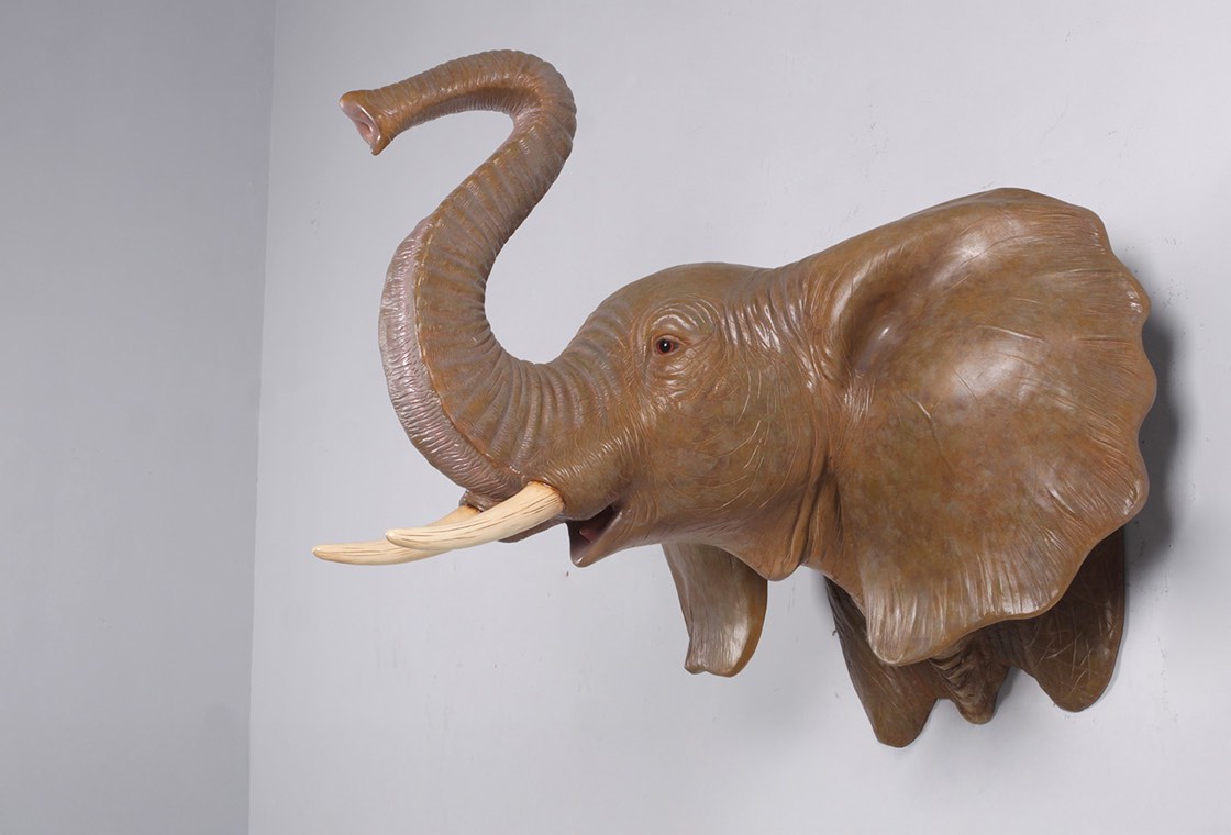Elephant Head Trophy Mount Statue